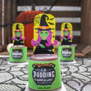 Witch Pudding Cup Halloween Treat Printables, Classroom Halloween Treat, Halloween Party Favor ...