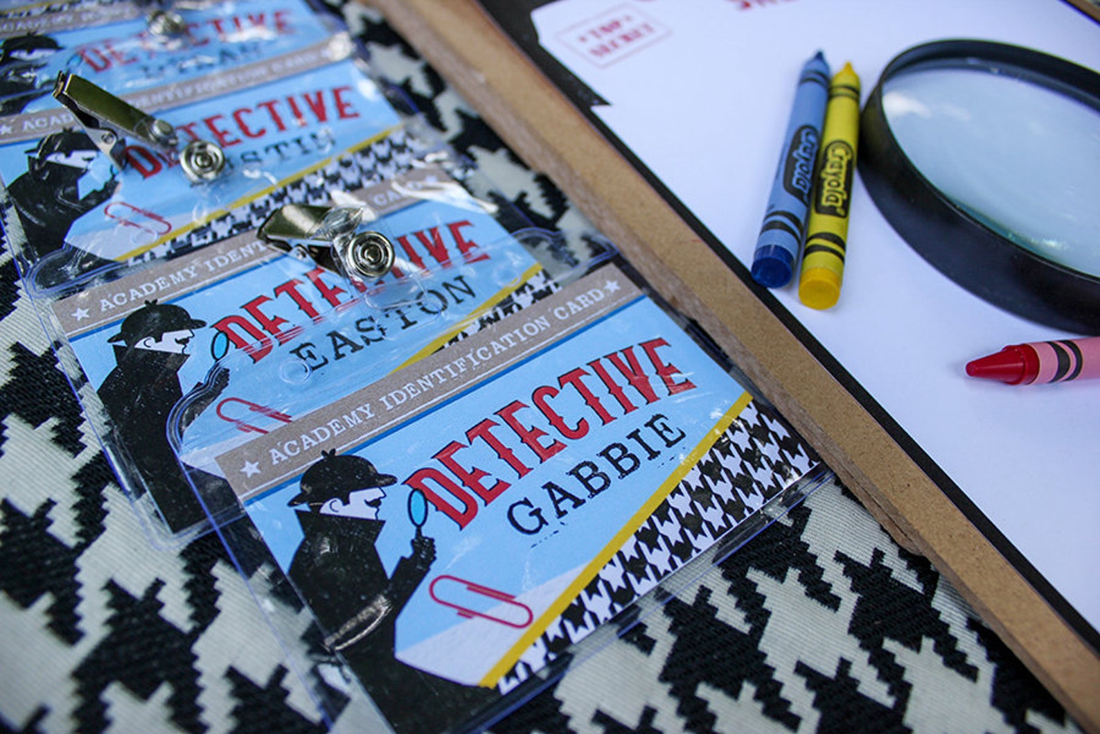 Detective Academy Birthday Party Name Badges, Detective Briefcase ...