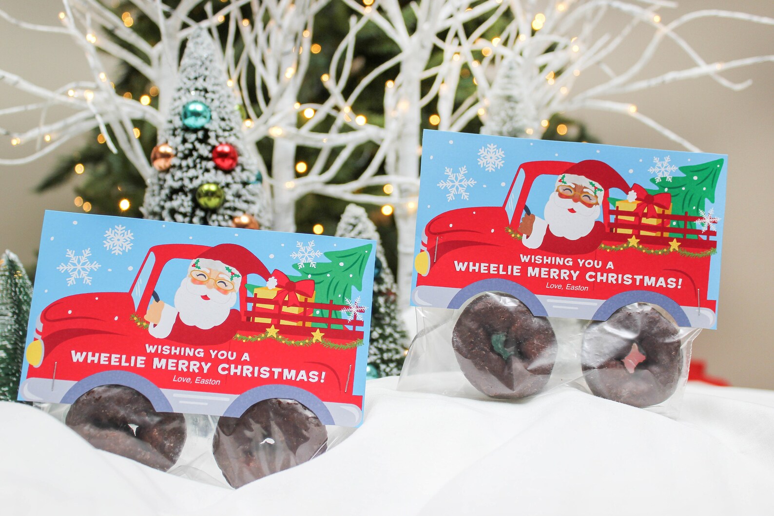 Santa in Red Truck Donut Printable, Christmas Party Favor, Christmas ...