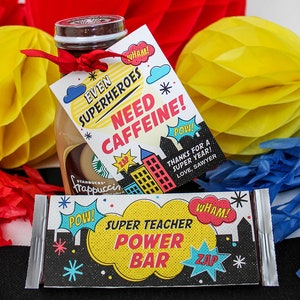 Superhero Teacher Gift Printables, Gift Tag Printable, Candy Bar ...