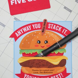 Burger Restaurant Gift Card Holder Printable, Teacher Gift, Teacher ...