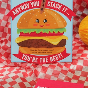 Burger Restaurant Gift Card Holder Printable, Teacher Gift, Teacher ...