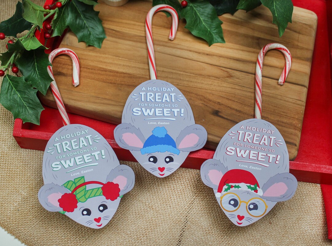 Christmas Mice Candy Cane Treat Printable, Christmas Gift Tag, Treat ...