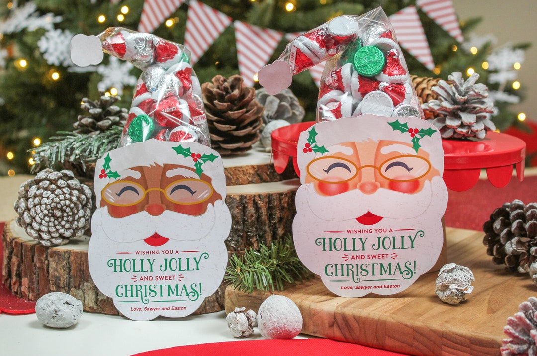 Santa Christmas Printable - Santa Hat Treat Bag Tag, Christmas Gift Tag ...