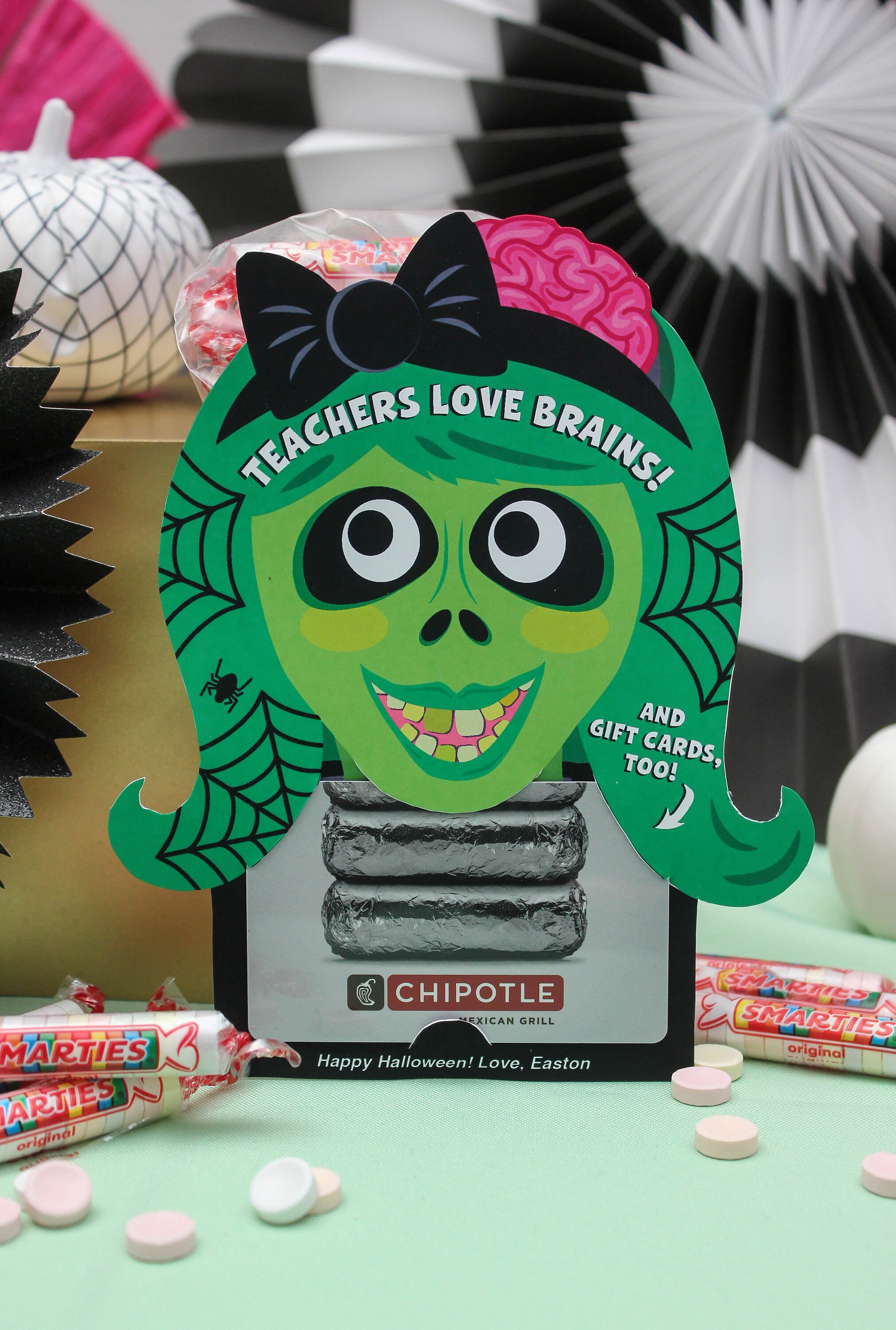 Zombie Halloween Teacher Gift, Teachers Love Brains, Gift Card Holder ...