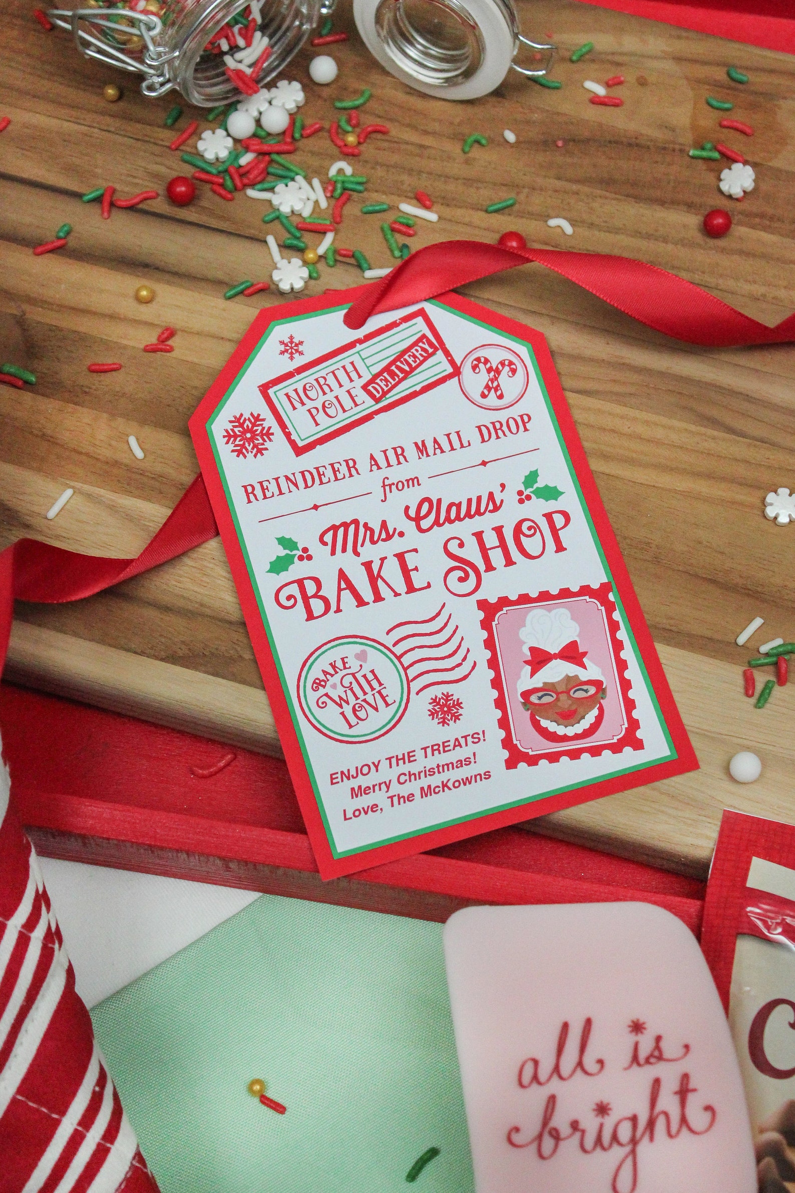 Mrs Claus' Bake Shop Gift Tag Printable, Christmas Gift Tag, Christmas ...
