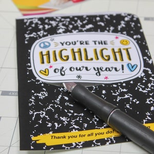 Notebook and Highlighter Printable, Gift Card Holder Printable, Teacher ...