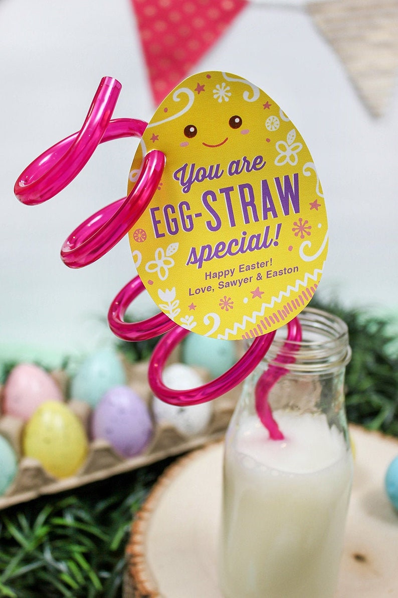 Crazy Straw Easter Gift Printable Tag Easter Egg Gift Tag - Etsy