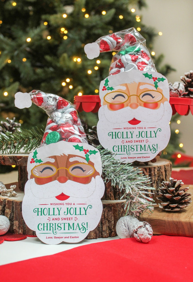 Santa Christmas Printable - Santa Hat Treat Bag Tag, Christmas Gift Tag ...