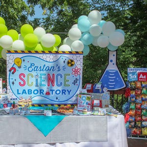 Science Birthday Party Backdrop Printable, Mad Scientist Birthday, Kids ...