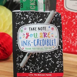 Notebook and Pen Printable, Gift Card Holder Printable, Teacher Gift ...