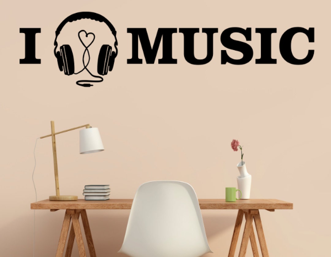 I Heart Music - I Love Music - Headphones With Heart Shaped Cord- Quote ...