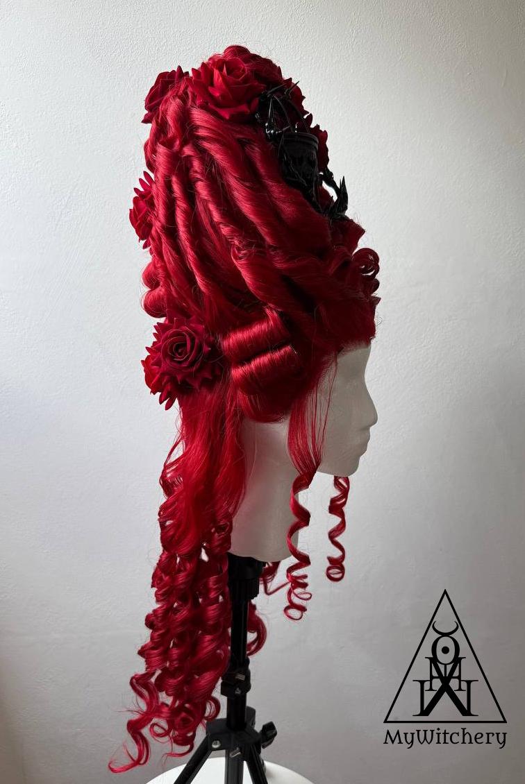 Red Rococo Wig With Roses Gothic Queen Marie Antoinette Hairpiece TO ...