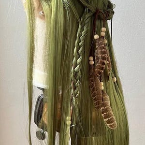 Green Witch Braided Wig With Feathers and Hair Jewelry TO ORDER - Etsy