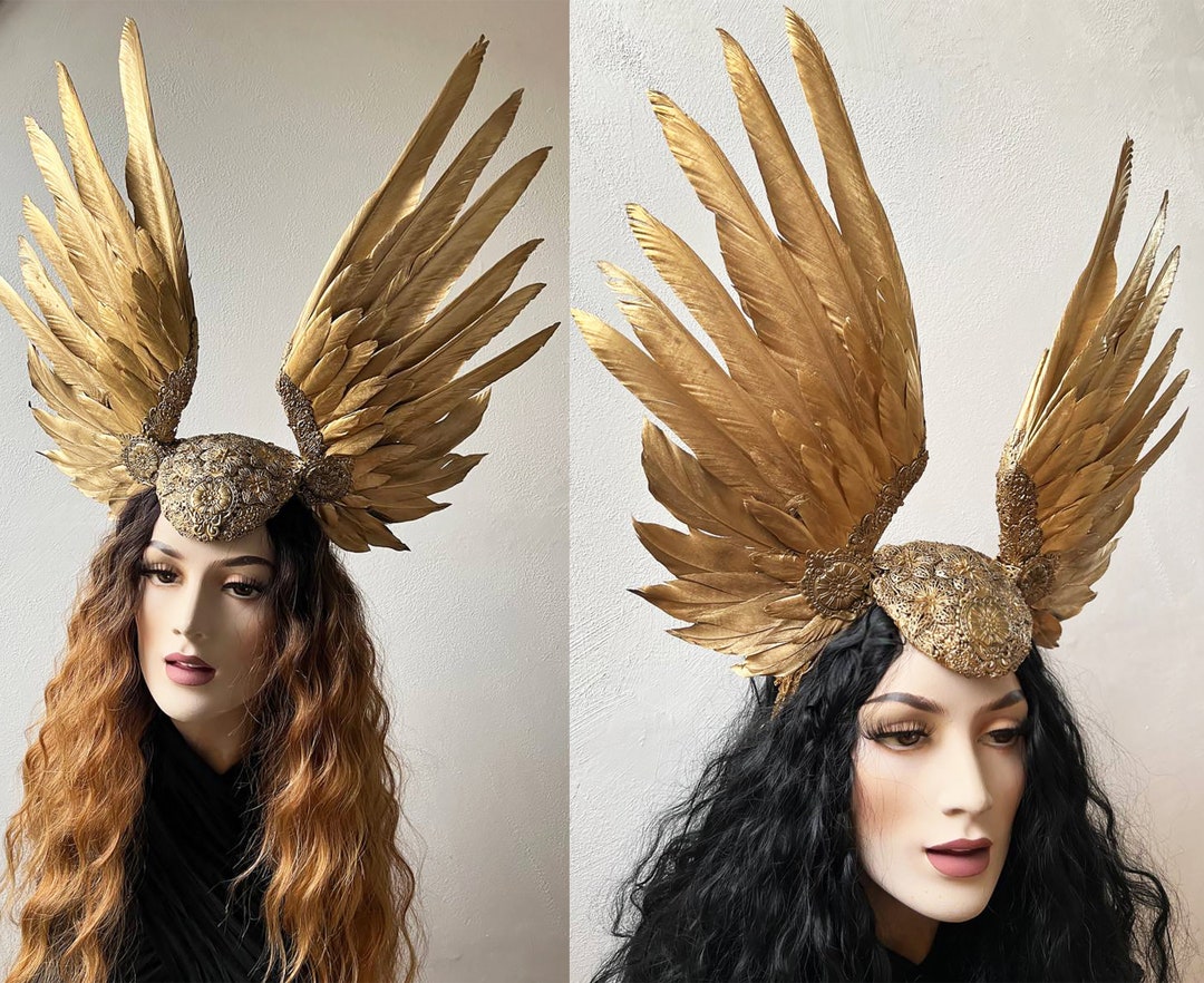 Valkyrie Wings Headdress, Freya Headpiece, Golden Pagan Crown, Goddess ...