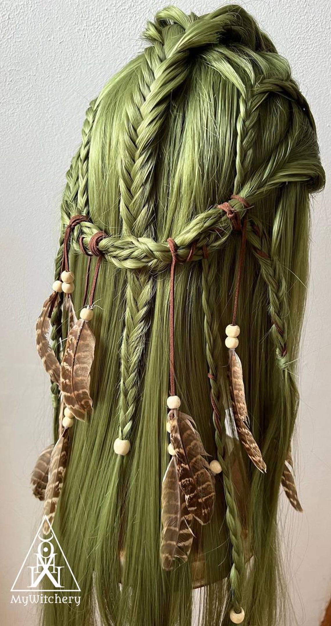 Green Witch Braided Wig With Feathers and Hair Jewelry TO ORDER - Etsy