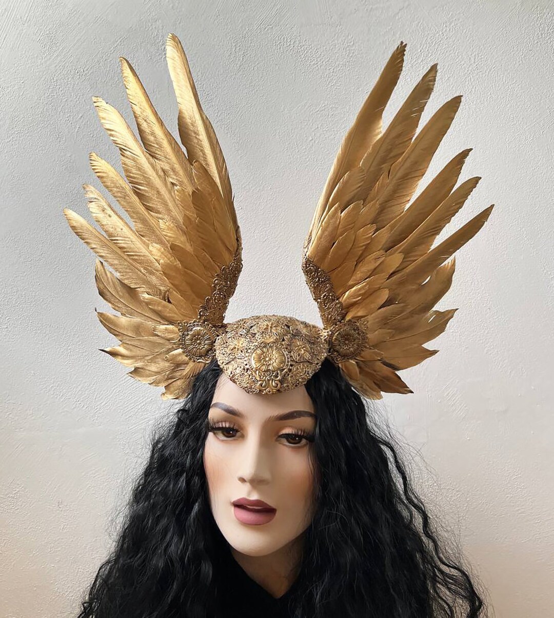 Wings Freya Valkyrie Headdress With Golden Feathers, Nordic Costume ...