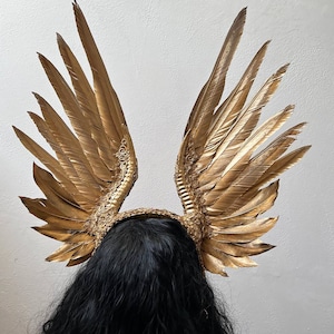Valkyrie Wings Headdress, Freya Headpiece, Golden Pagan Crown, Goddess ...