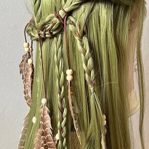 Green Witch Braided Wig With Feathers and Hair Jewelry TO ORDER - Etsy