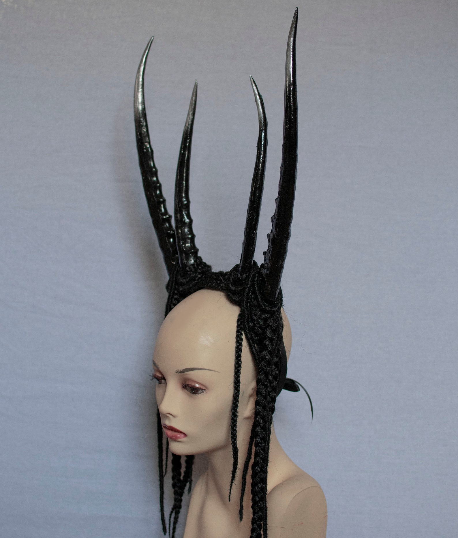 Demon crown Halloween headpiece Black horns Horns Headdress | Etsy
