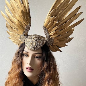 Valkyrie Wings Headdress, Freya Headpiece, Golden Pagan Crown, Goddess ...