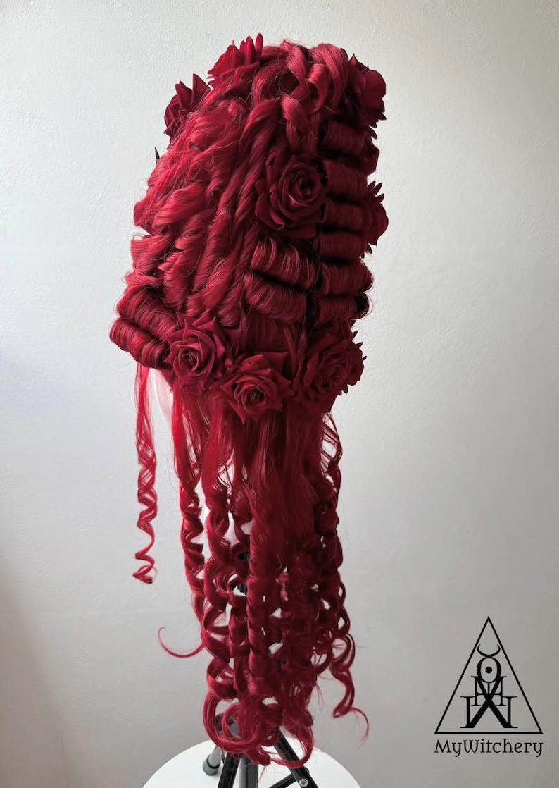 Red Rococo Wig With Roses Gothic Queen Marie Antoinette Hairpiece TO ...