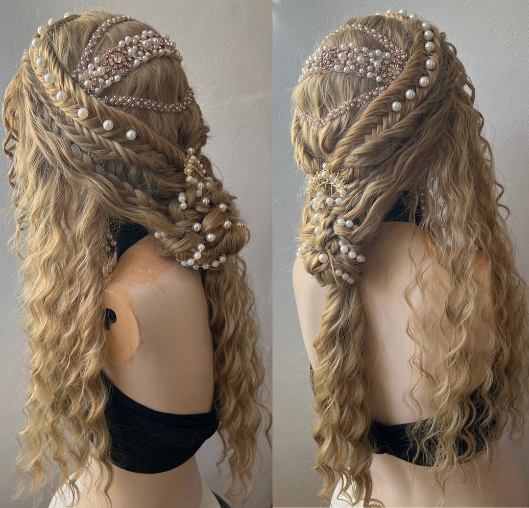 Medieval Renaissance Curly Wig, Braided Wig, Lace Front Wig, Renfair ...