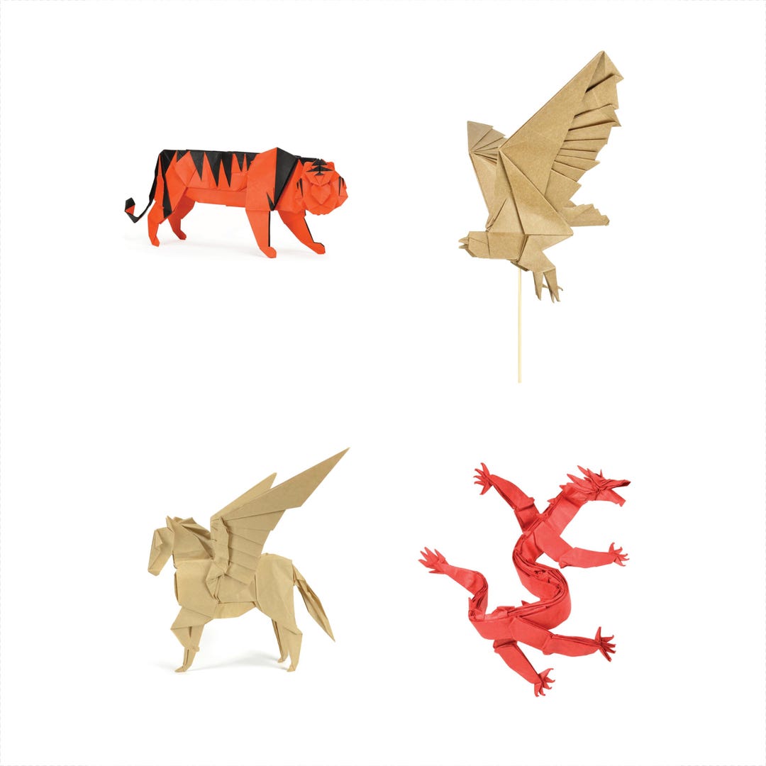 Origami Pegasus, Falcon, Tiger, Eastern Dragon - Condensed Diagrams ...