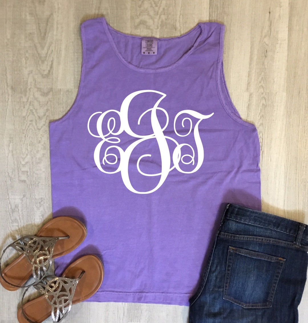 Cursive Monogram Comfort Colors Tank Top - Etsy