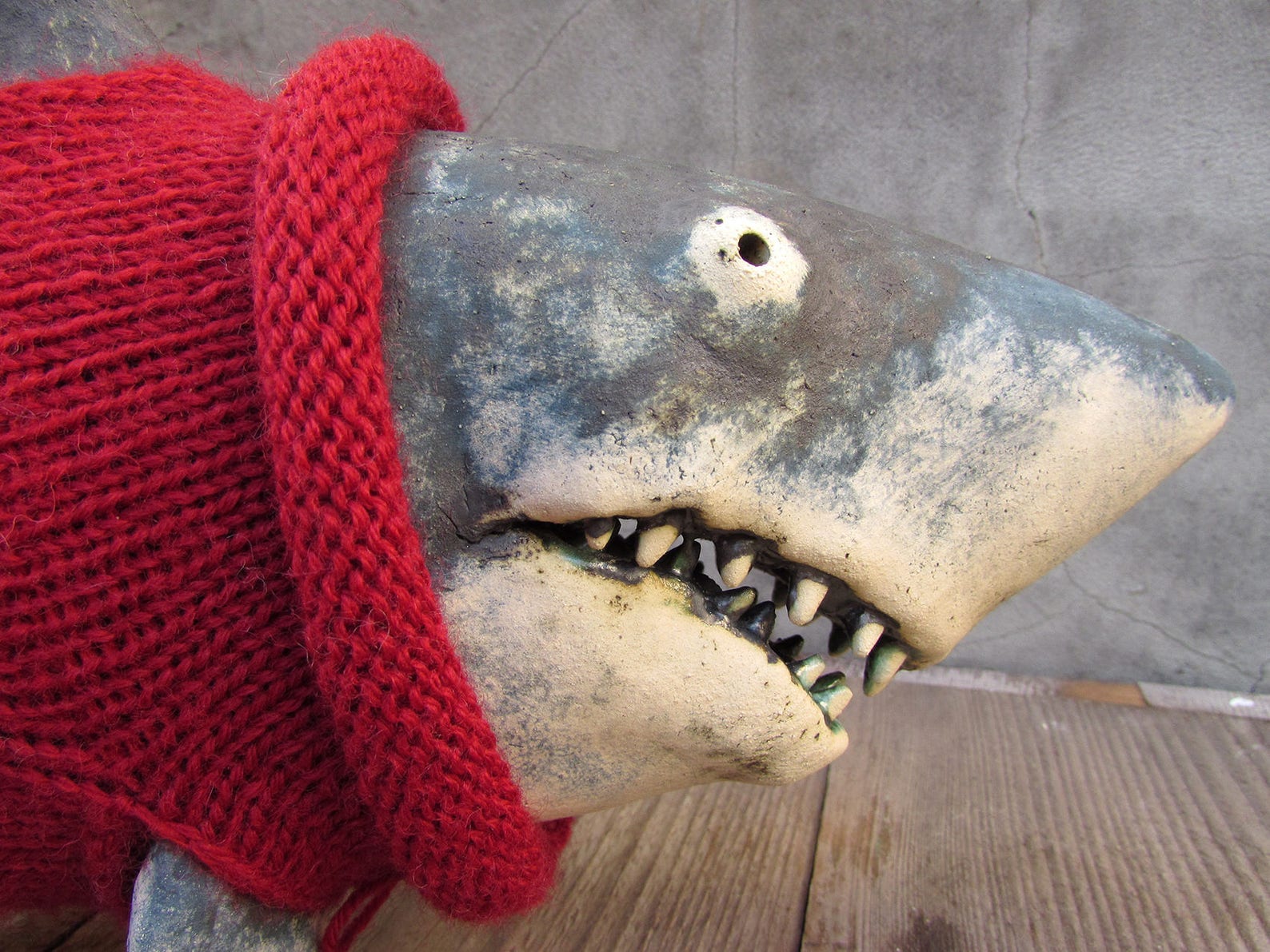 Ceramic Shark Sculpture in a Hand Knitted Mini Dress With | Etsy
