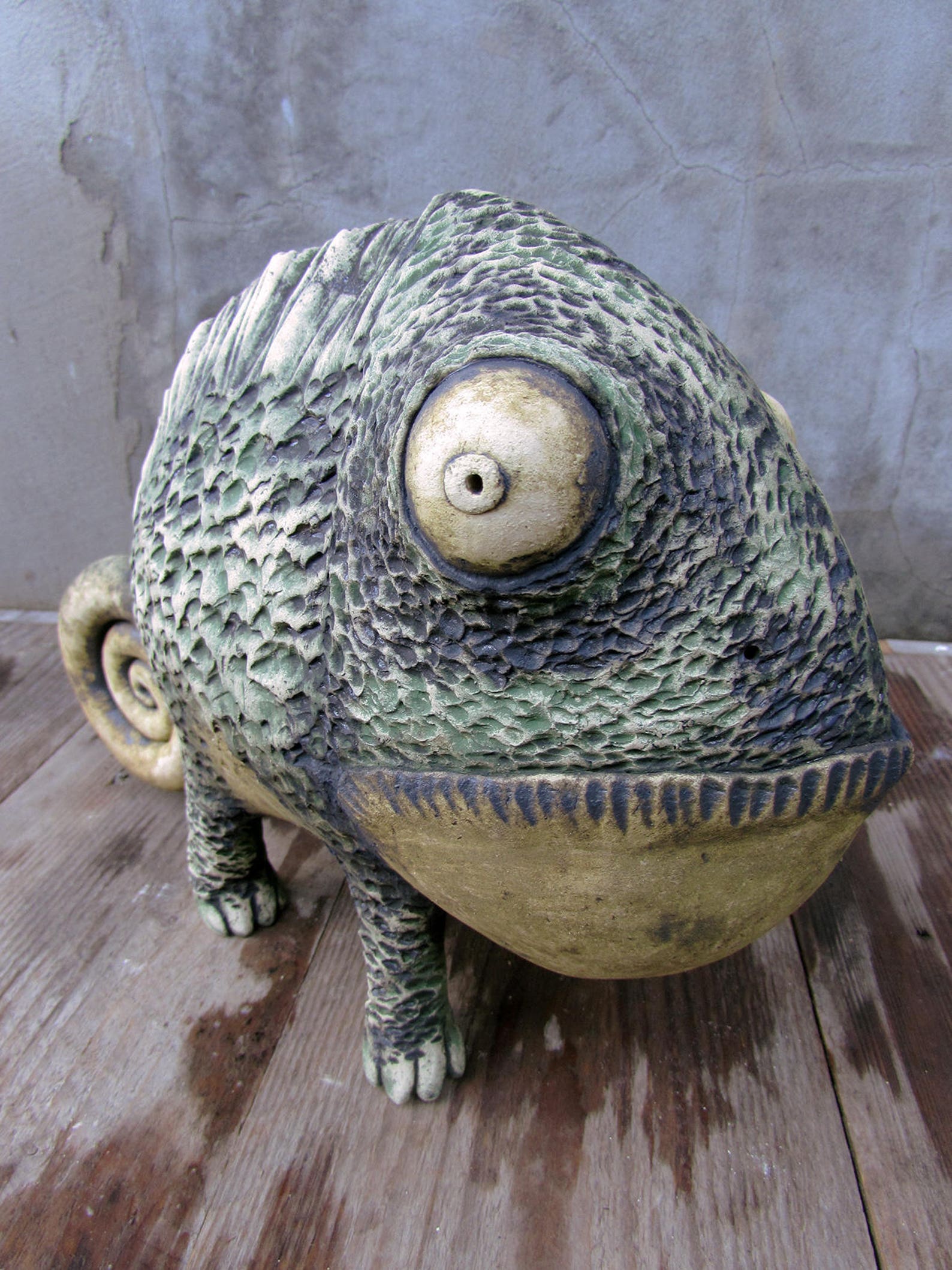 One-of-a-kind Ceramic Chameleon Sculpture, Handmade Fireclay Figurine ...