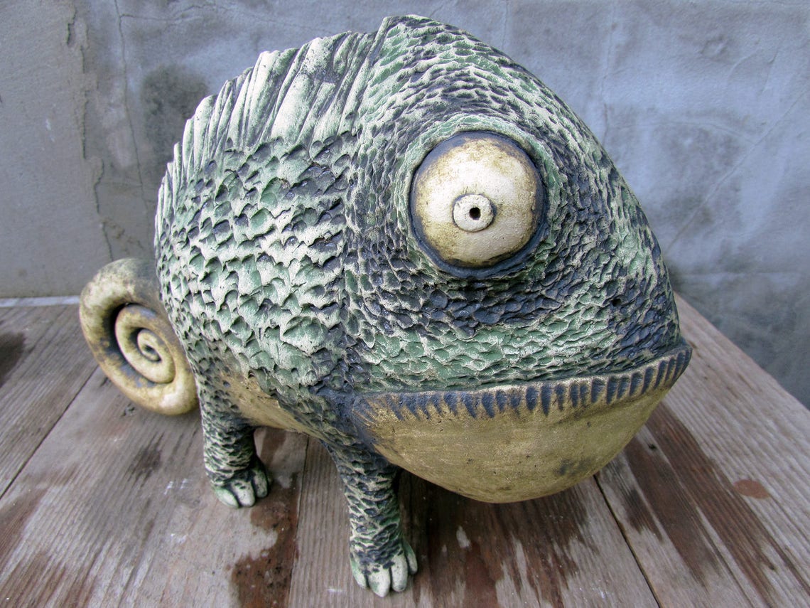 One-of-a-kind Ceramic Chameleon Sculpture, Handmade Fireclay Figurine ...