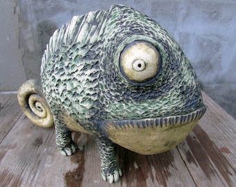 Ceramic Figurine Ceramic Sculpture Chameleon Lizard Reptile - Etsy