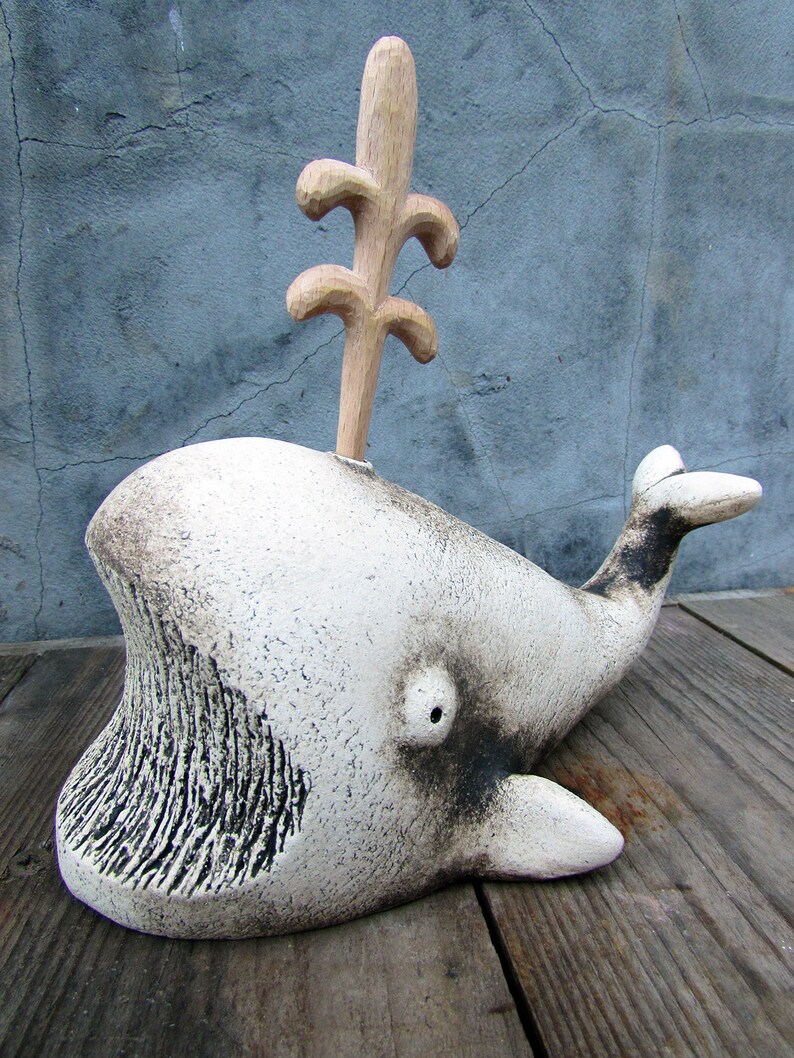 Ceramic Whale Sculptures With Ceramic or Hand Carved Wooden Water ...
