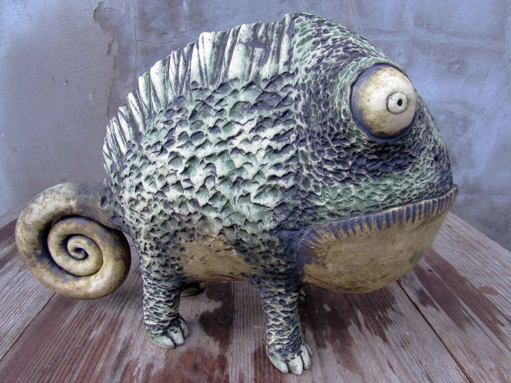 One-of-a-kind Ceramic Chameleon Sculpture, Handmade Fireclay Figurine ...