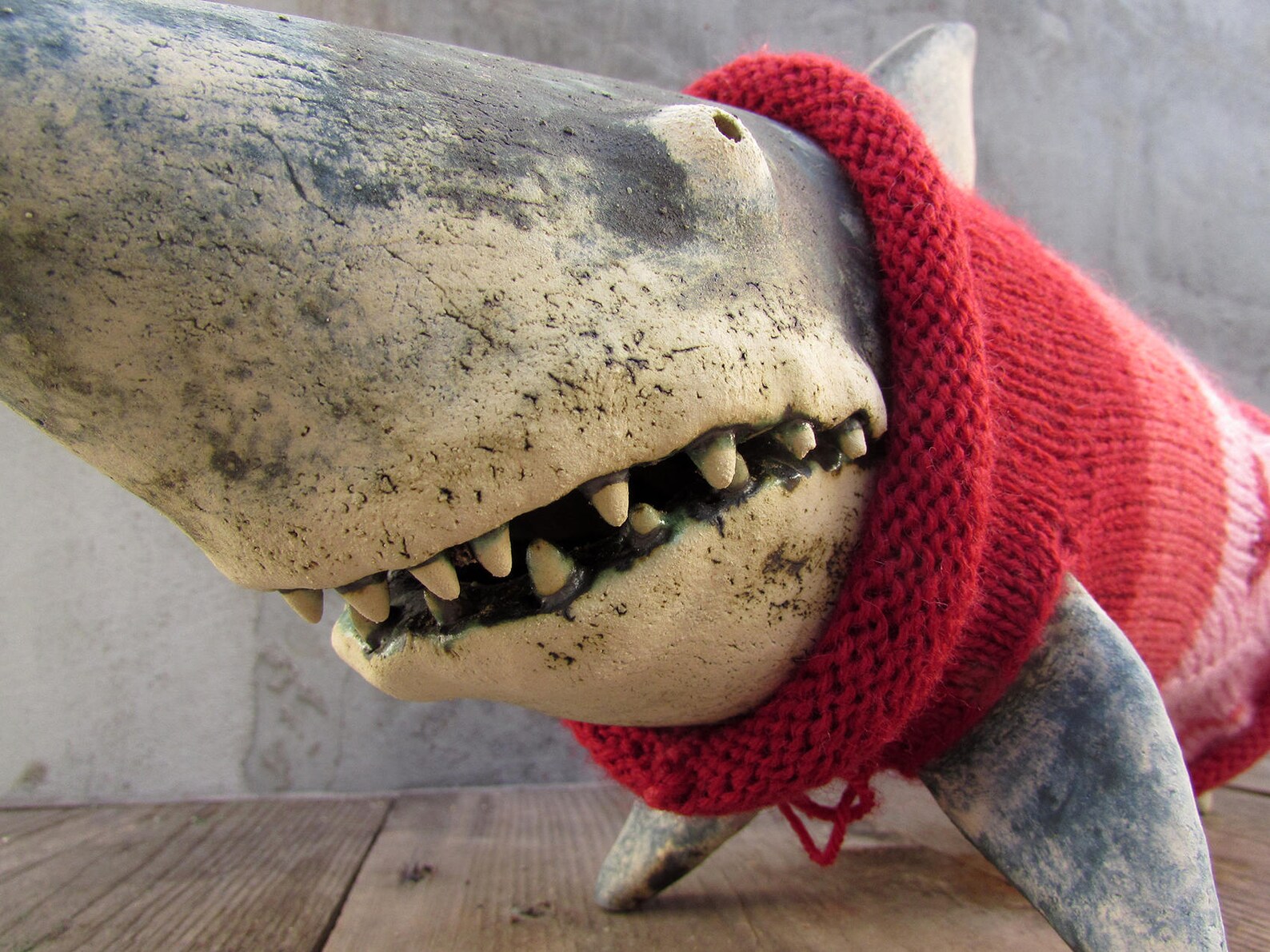 Ceramic Shark Sculpture in a Hand Knitted Mini Dress With | Etsy