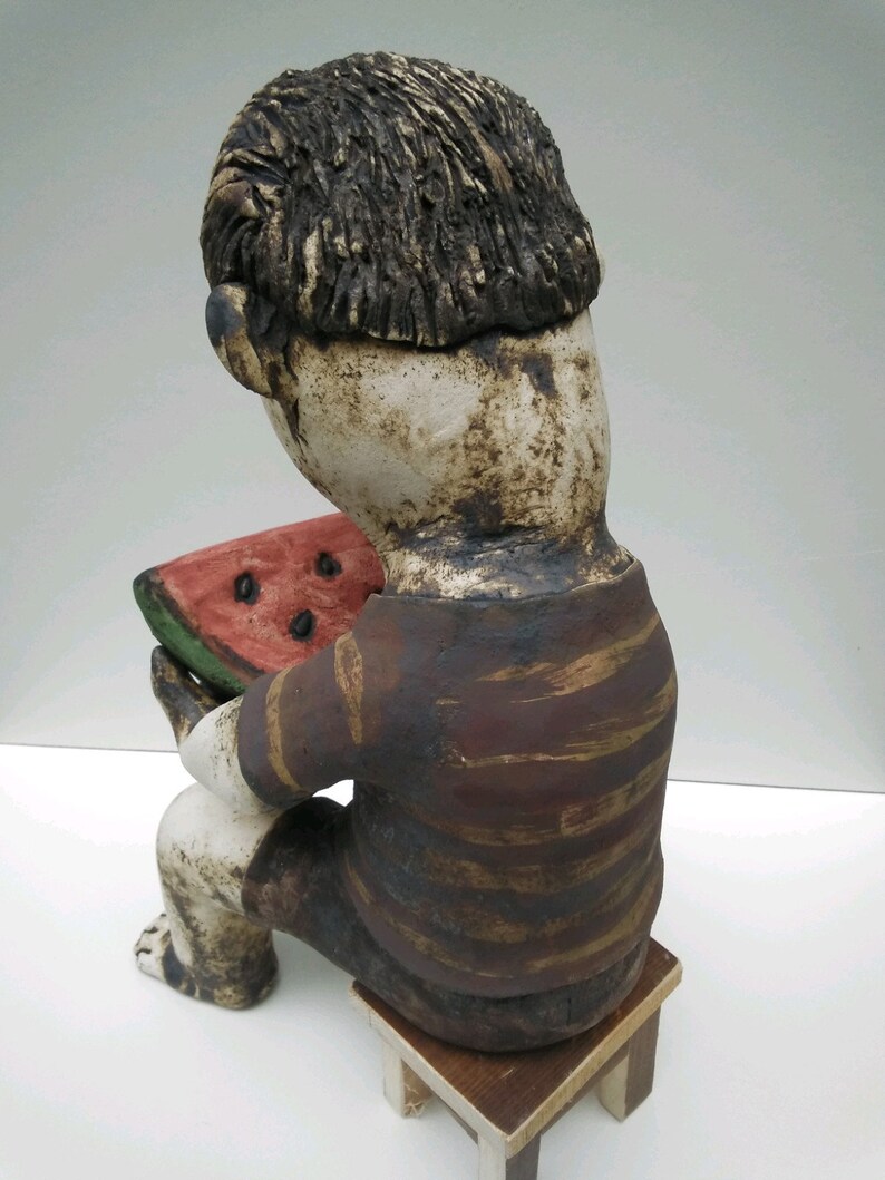 Ceramic Man About to Eat a Slice of Watermelon - Etsy