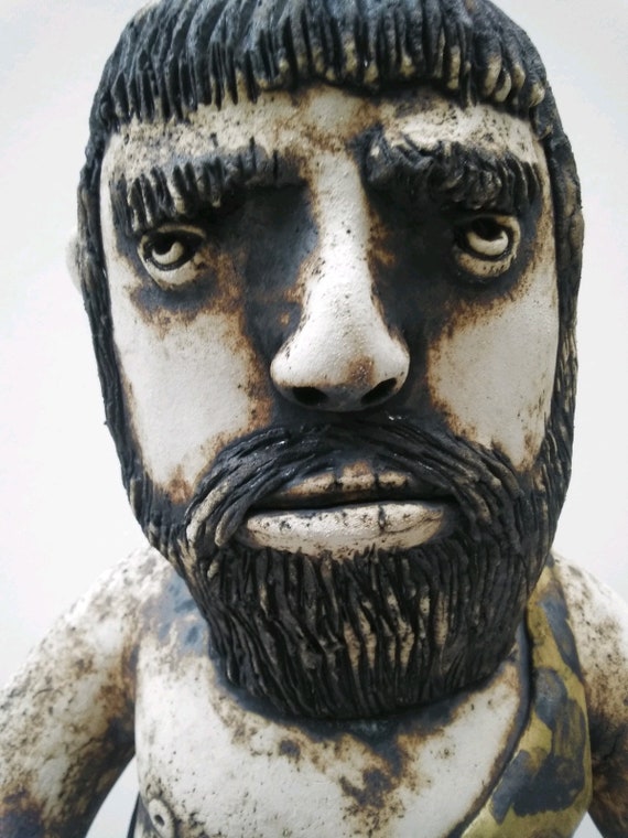 Ceramic Caveman With a Hand Carved Wooden Club - Etsy New Zealand