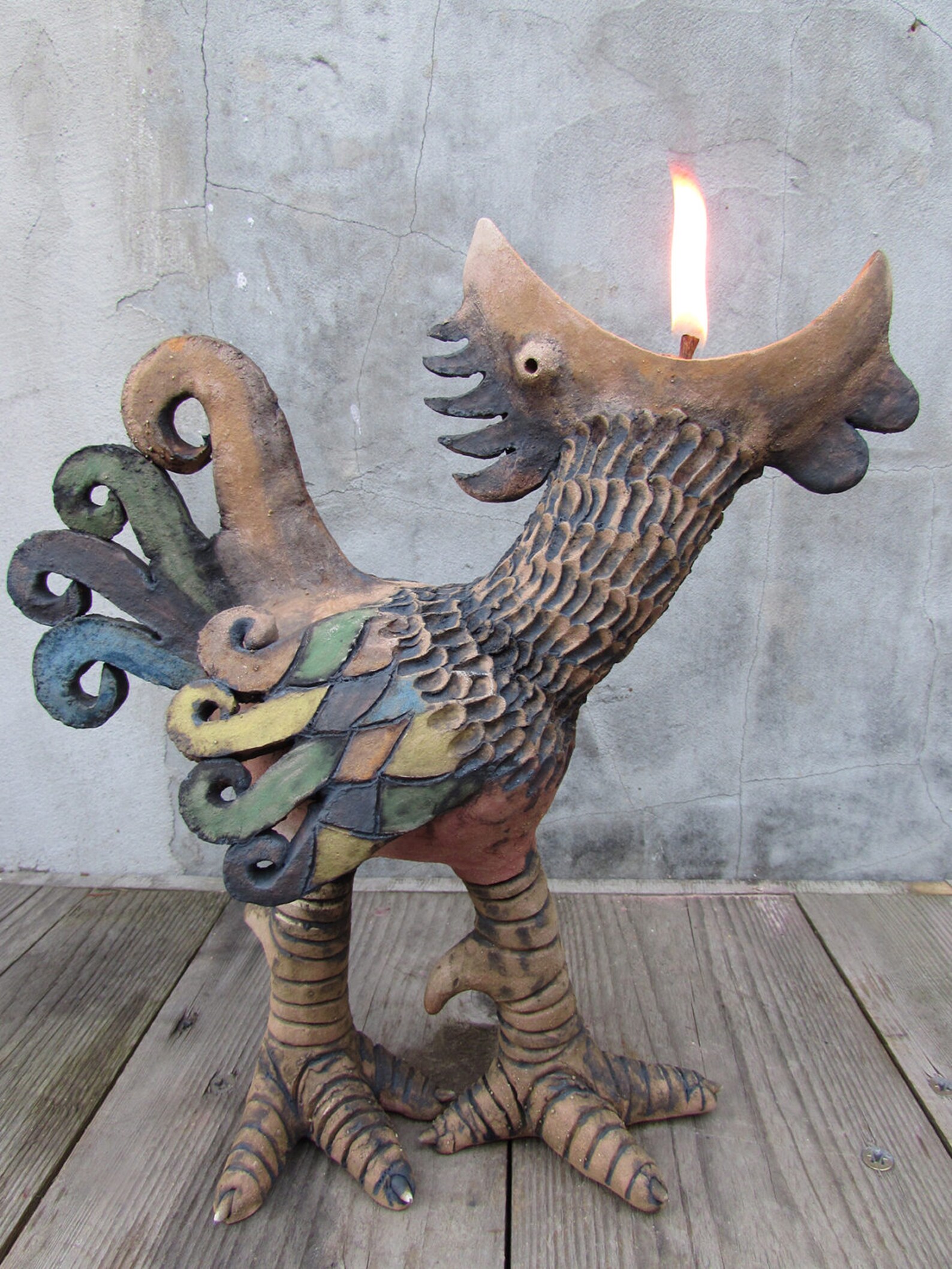 Fire Spitting Ceramic Rooster Oil Lamp | Etsy