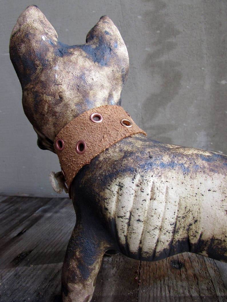 Small Ceramic Dog with a leather collar | Etsy