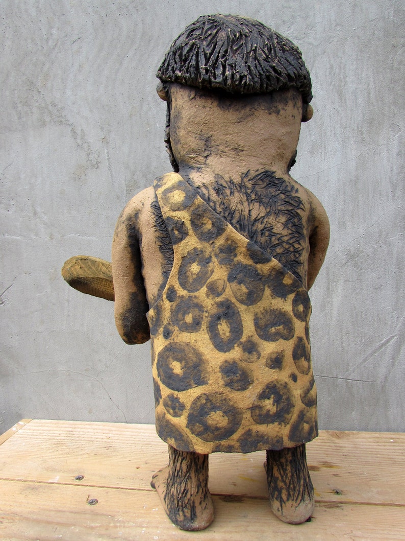 Ceramic Caveman with a hand carved wooden club | Etsy
