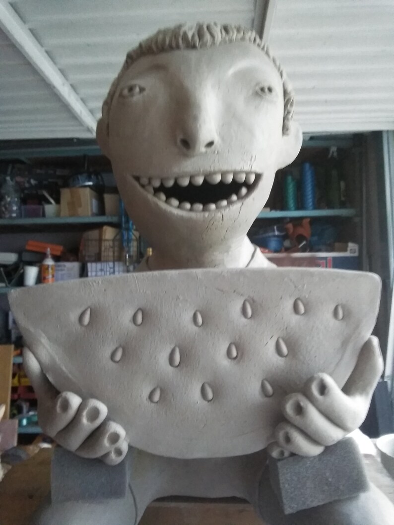 Ceramic Man About to Eat a Slice of Watermelon - Etsy