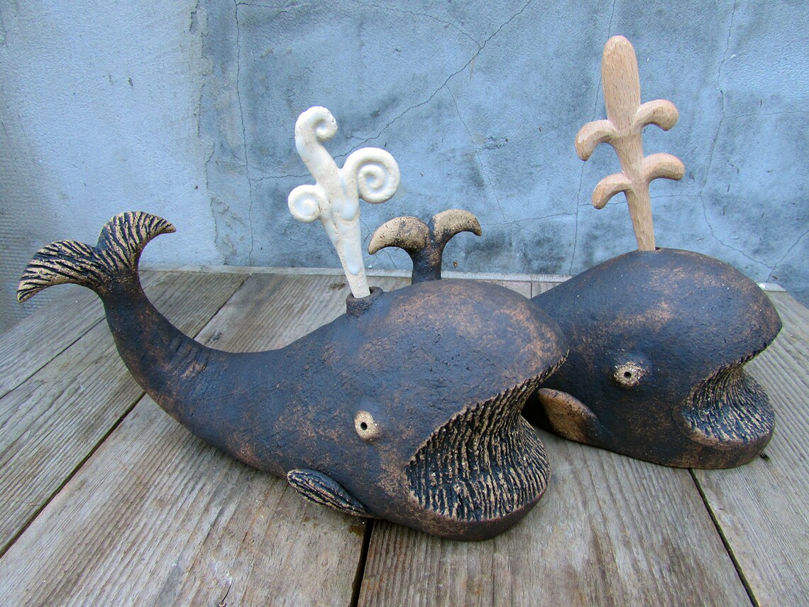 Ceramic Whale Sculptures With Ceramic or Hand Carved Wooden - Etsy