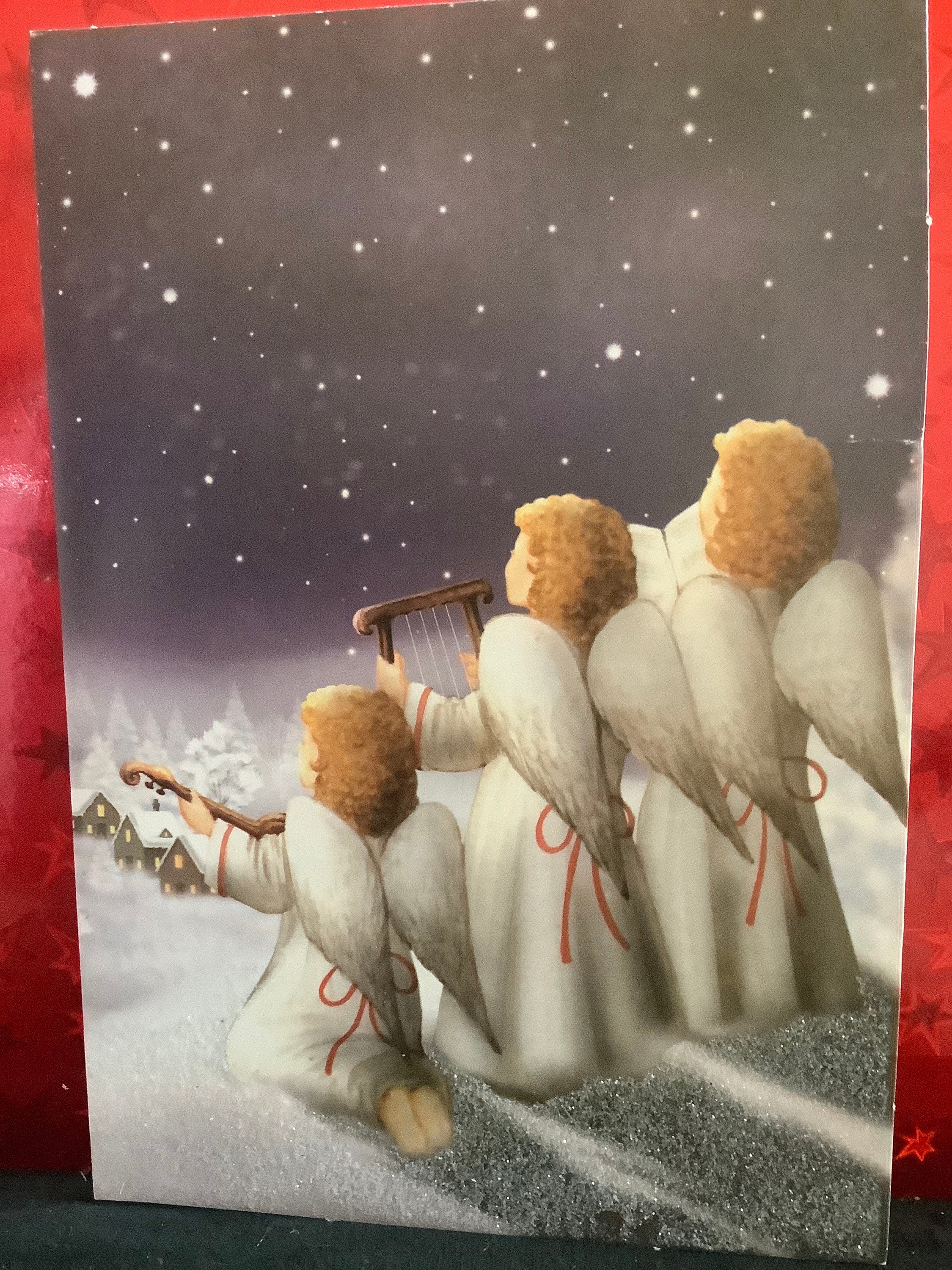 Vintage Christmas Glittered Card Three Angels Unused+env - Etsy