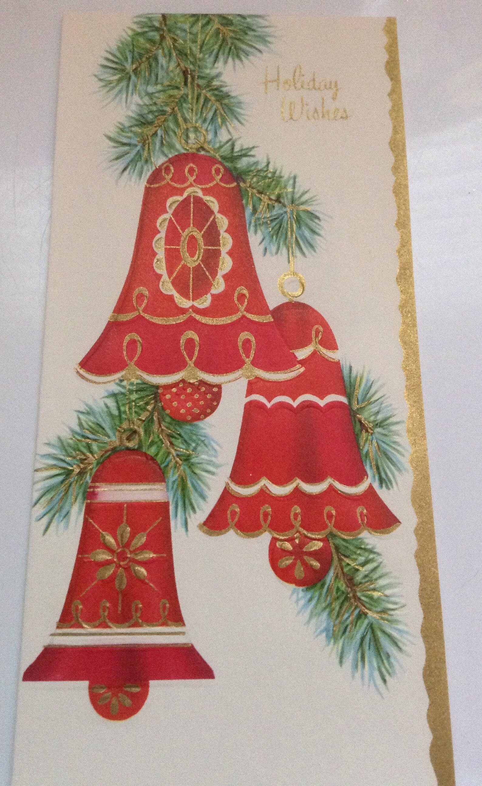 Vintage Christmas Card Bells With Pine Unused+env - Etsy