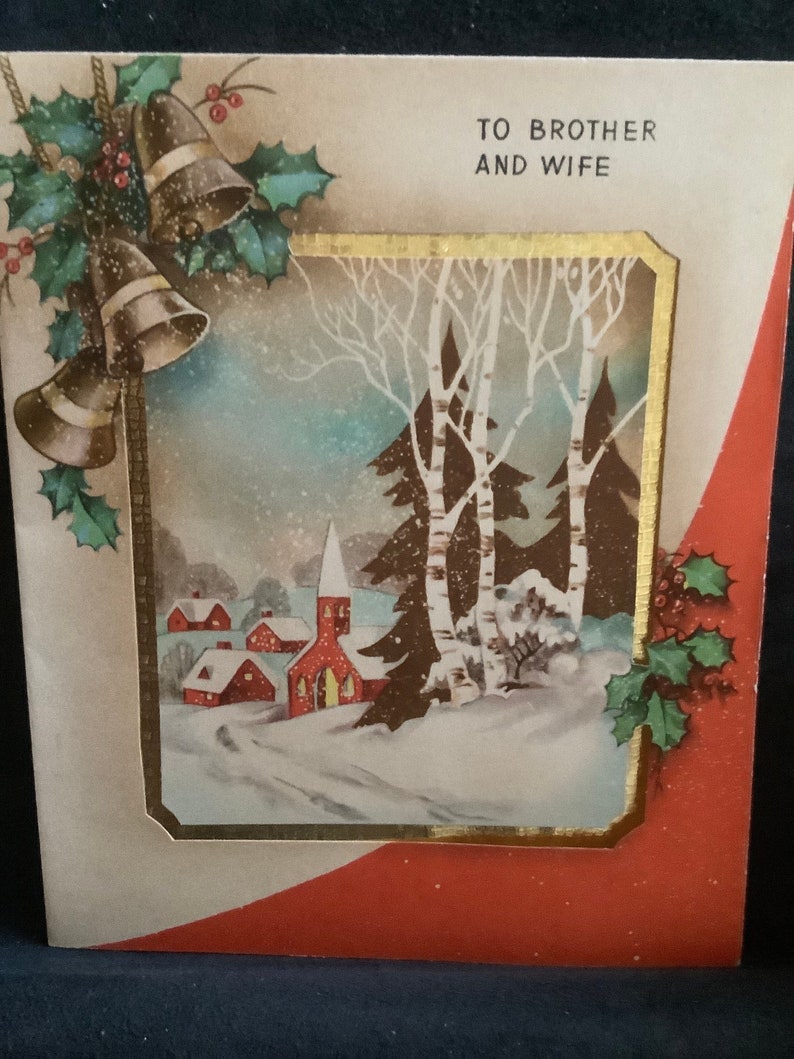 Vintage Christmas Card to Brother and Wife Unused+env - Etsy