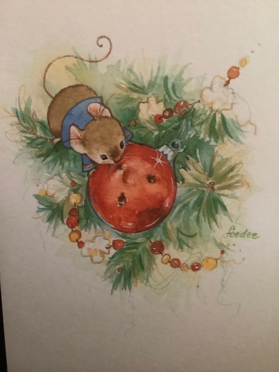 Vintage Hallmark Christmas Card Mouse Looking at His Reflection Unused ...