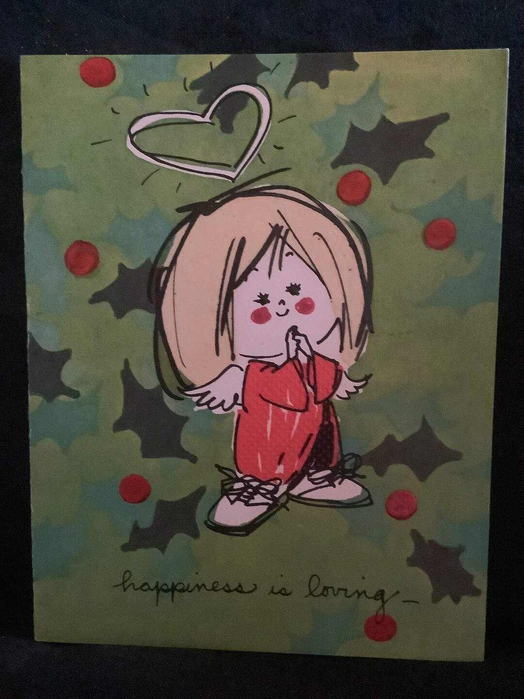 Vintage Christmas Card Angel Happiness is Loving Unusedenv - Etsy