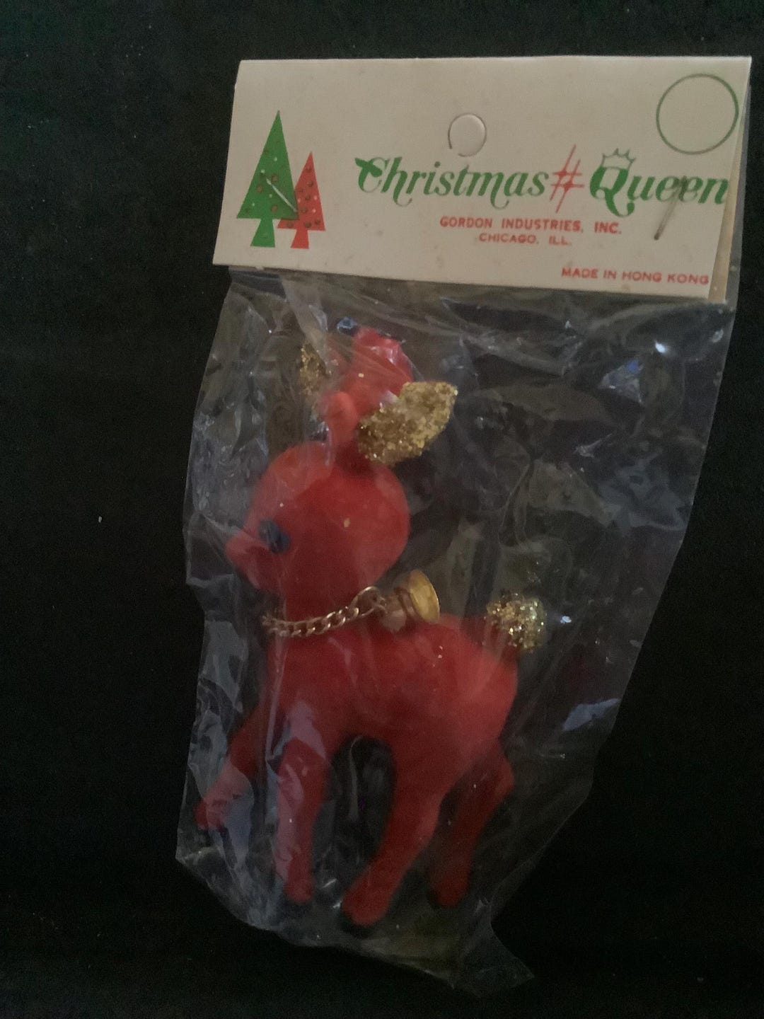 Vintage Flocked Red Reindeer NIP - Etsy