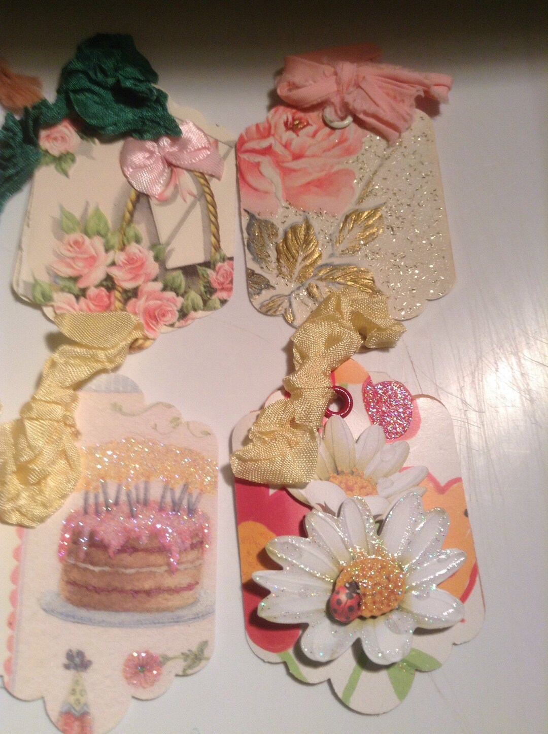 Handmade Shabby Chic 10 Gift Tags Assortment Crinkled Ribbon Upcycled ...